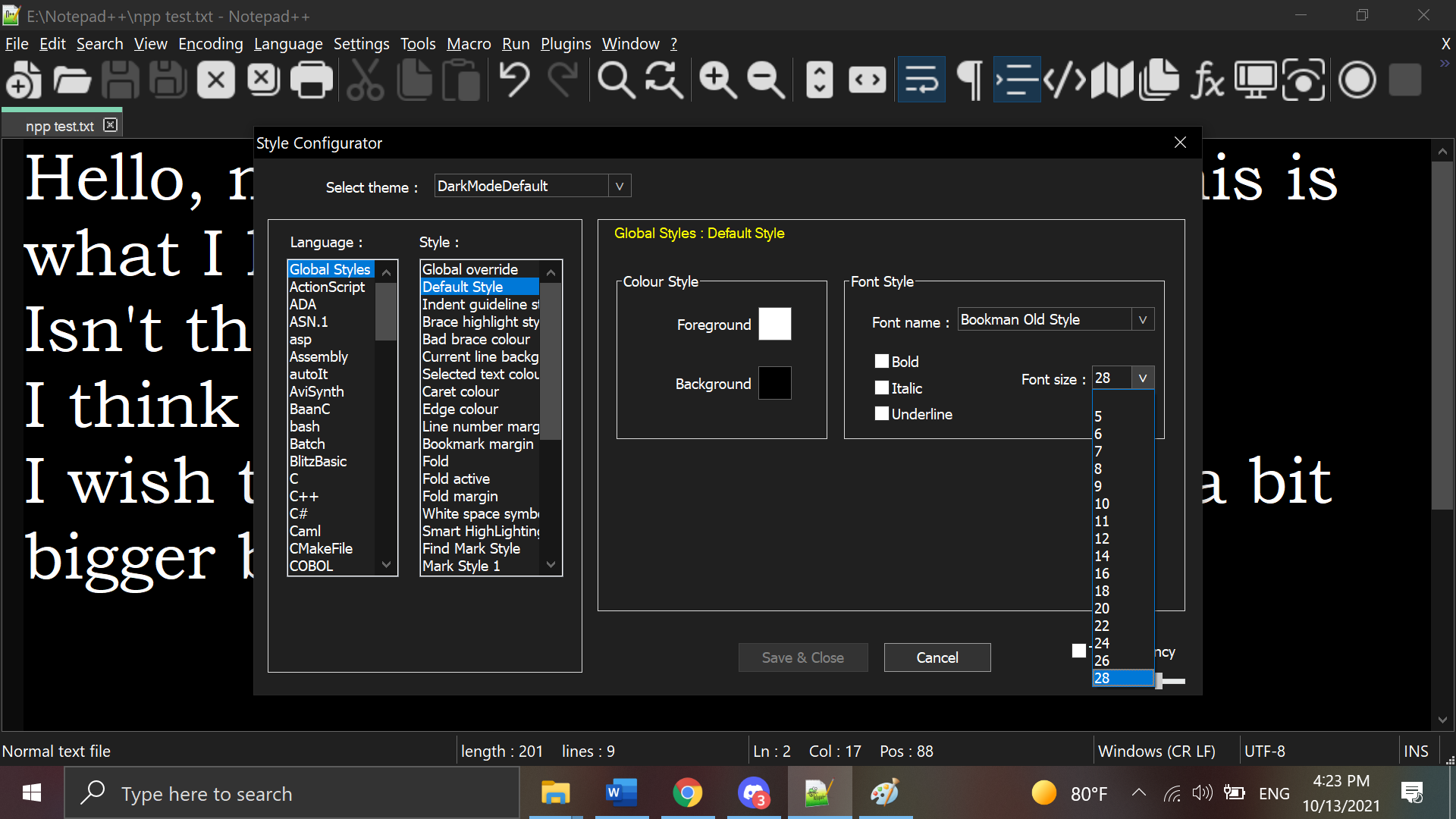 How To Set A Larger Than 28 Default Font Size OR Set A Default Zoom 